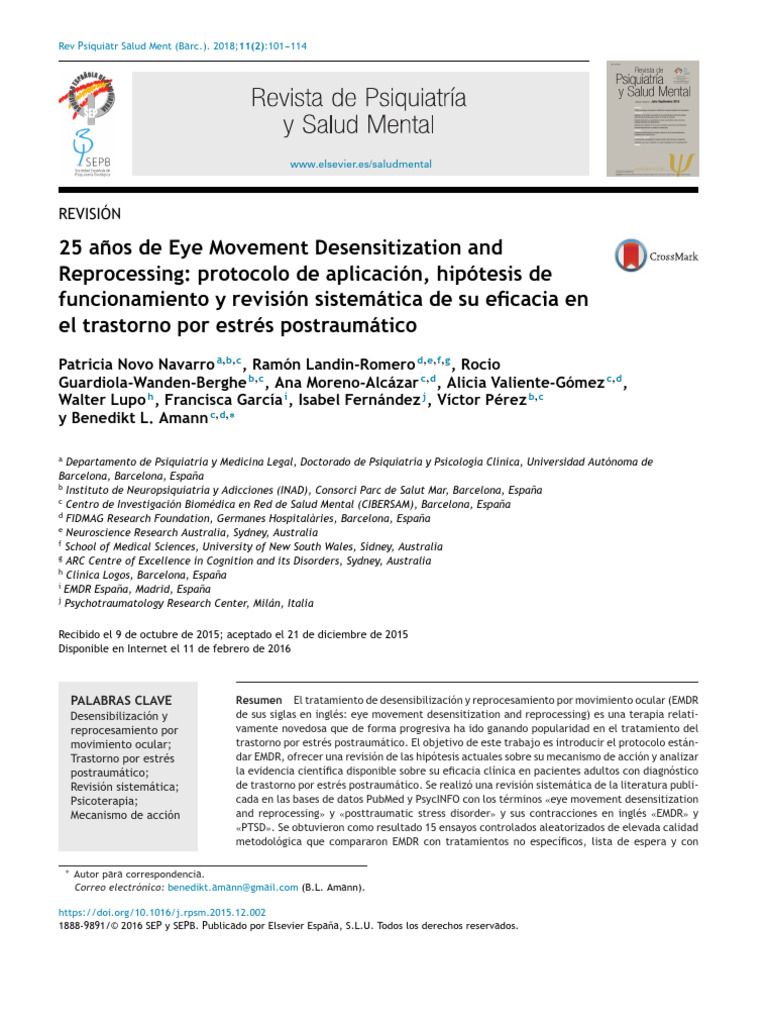25 years of Eye Movement Desensitization and Reprocessing (EMDR) The ...