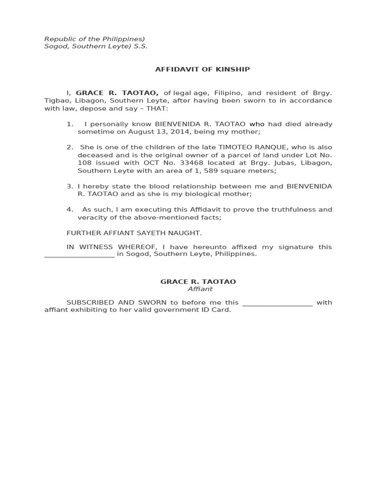 Affidavit of Kinship | PDF