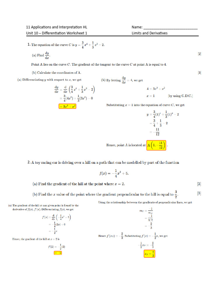 11AISL Differentiation Review Worksheet KEY | PDF