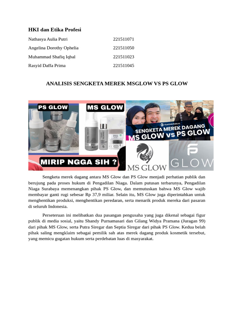 Sengketa Merek MS Glow vs PS Glow | PDF