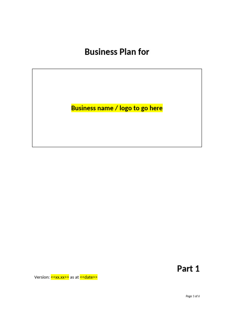 Business Plan Template Part 1 | PDF | Business | Strategic Management