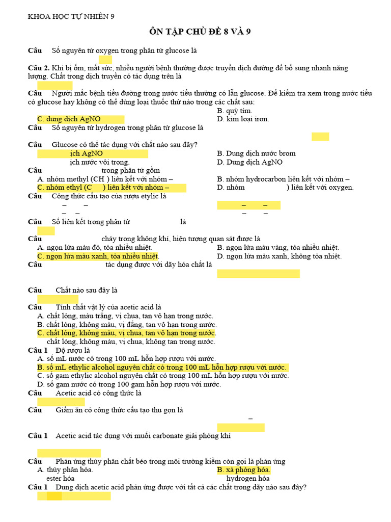 KHTN 9 - ÔN KTTX (Lần 1) HKII (24-25) - HS | PDF