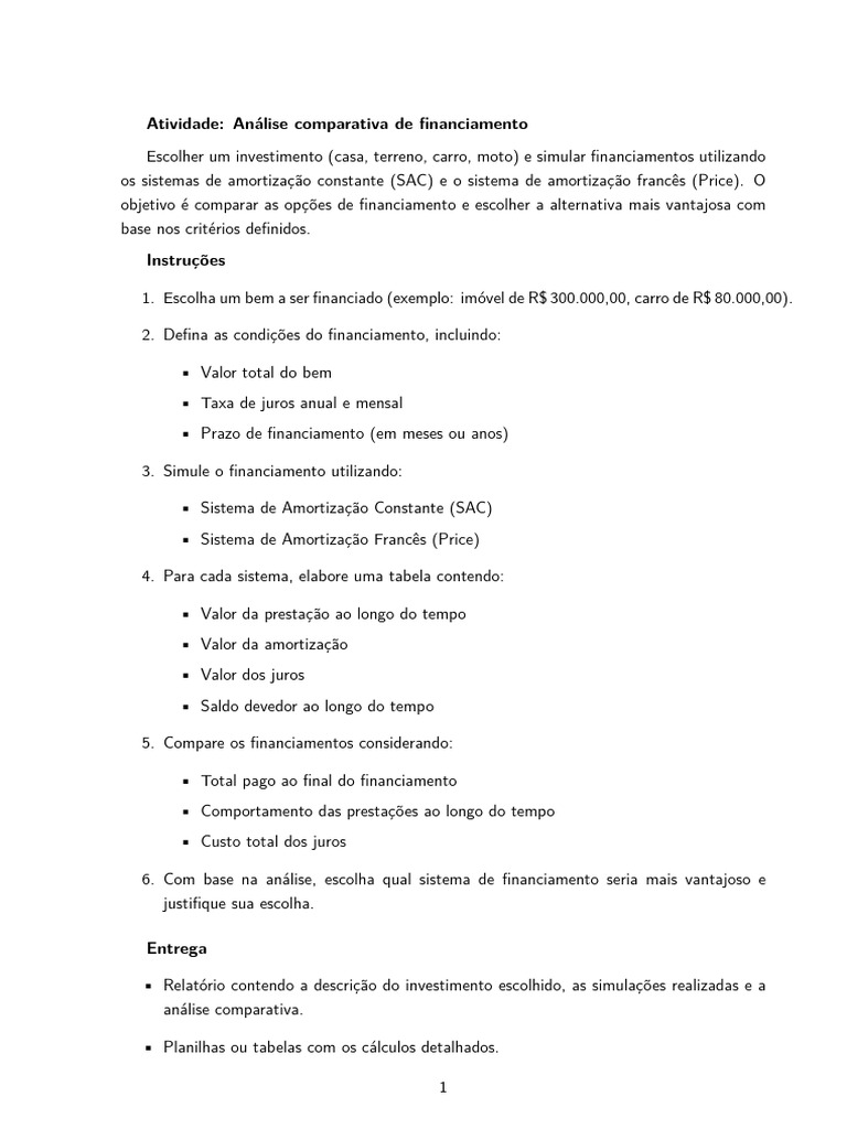 Comparação de Financiamentos: SAC vs Price | PDF