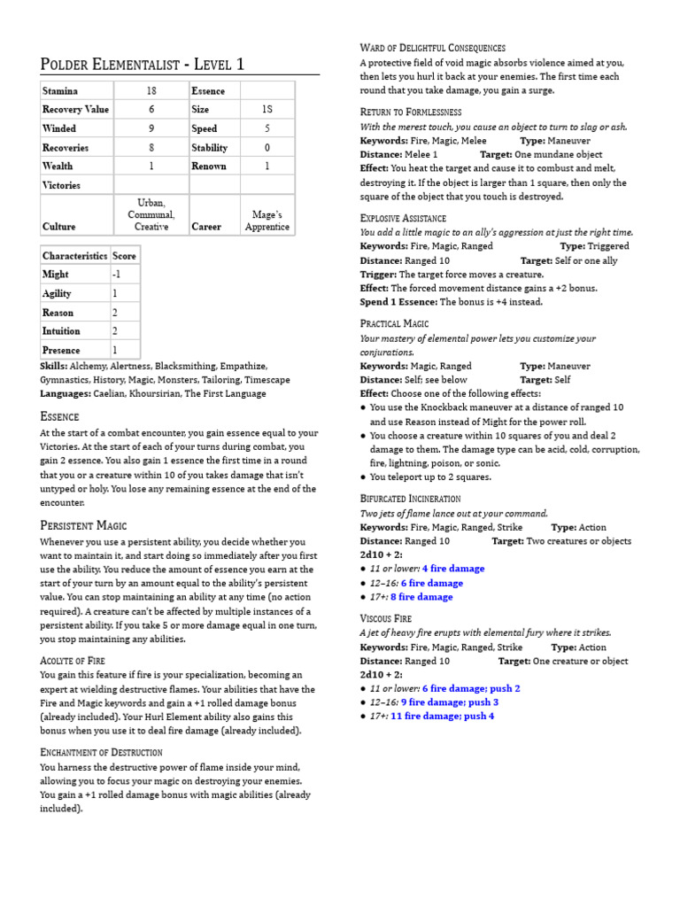 Polder Elementalist Level 1 Overview | PDF