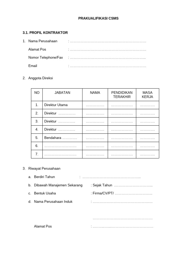 Lampiran 1 Form 2015 Formulir Pendaftaran Prakualifikasi Csms | PDF
