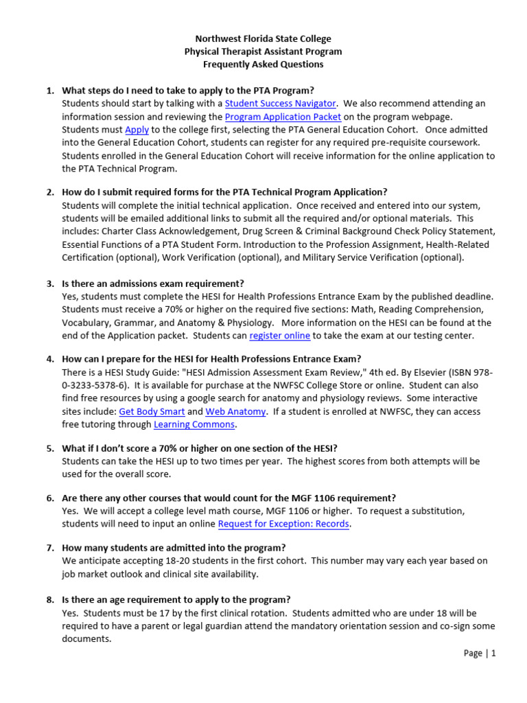 PTA Program Frequently Asked Questions | PDF