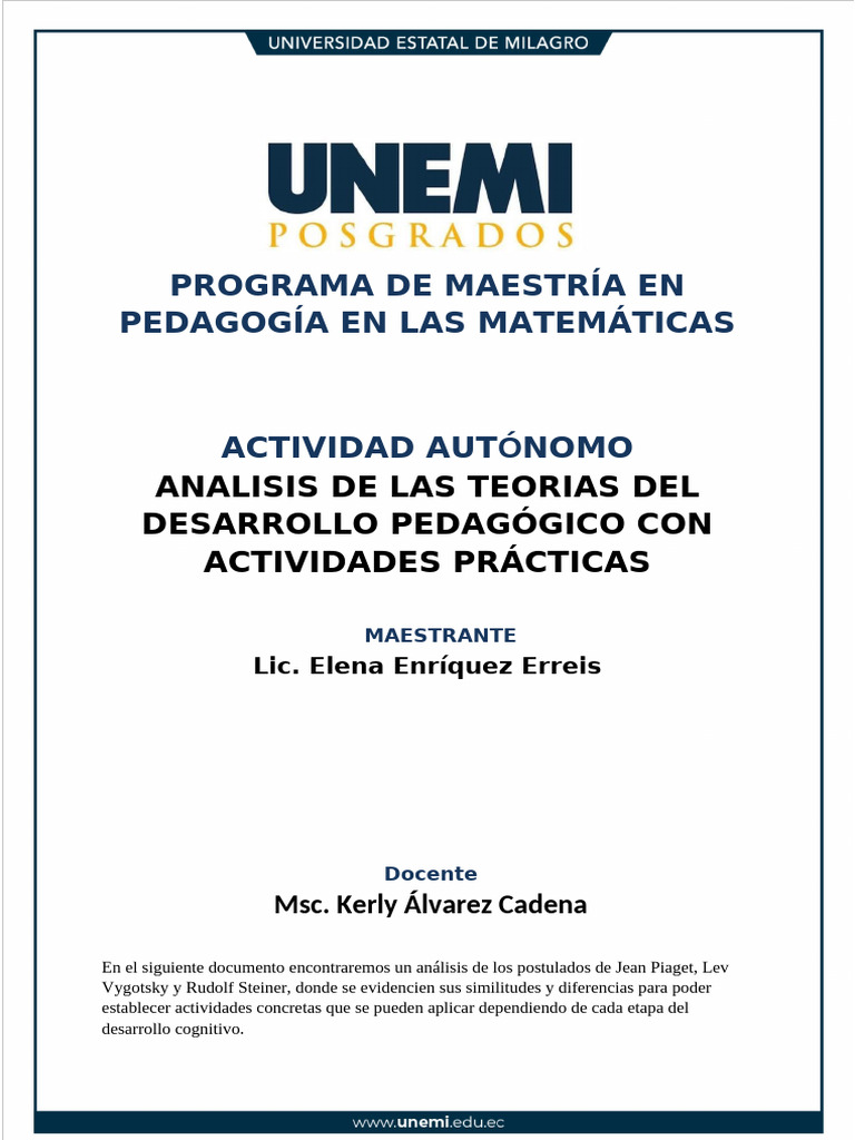 Actividad Autónoma - Tarea 1 | PDF | Desarrollo cognitivo | Waldorf Education