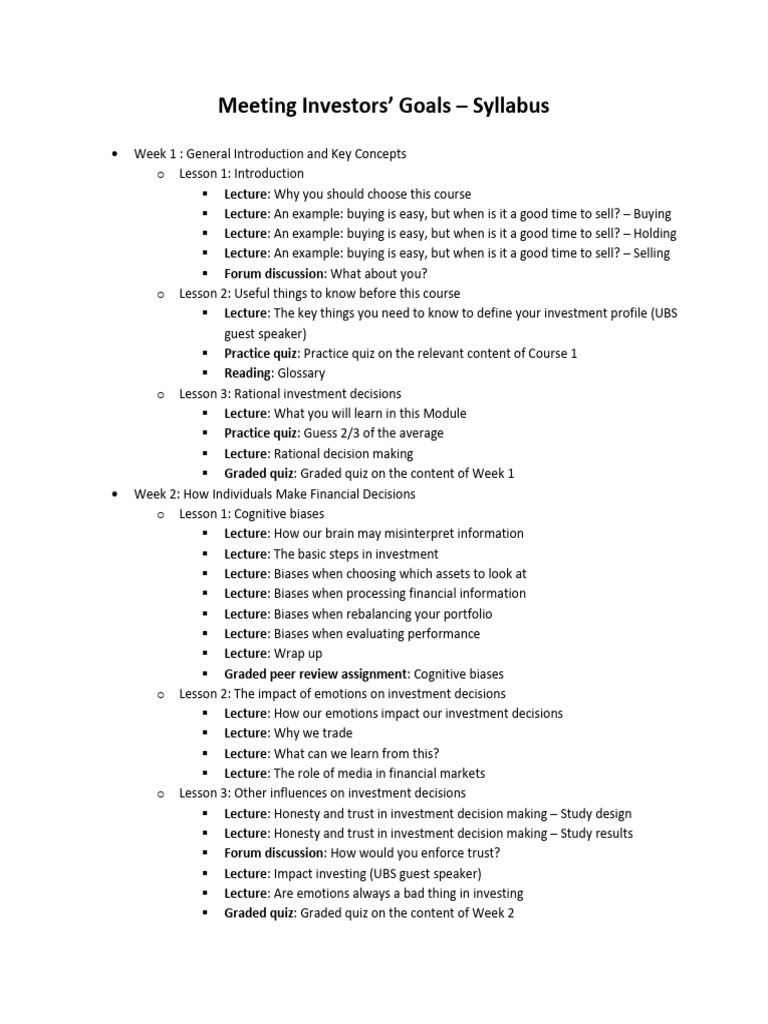 Meeting Investors' Goals - Syllabus | PDF | Financial Crises ...