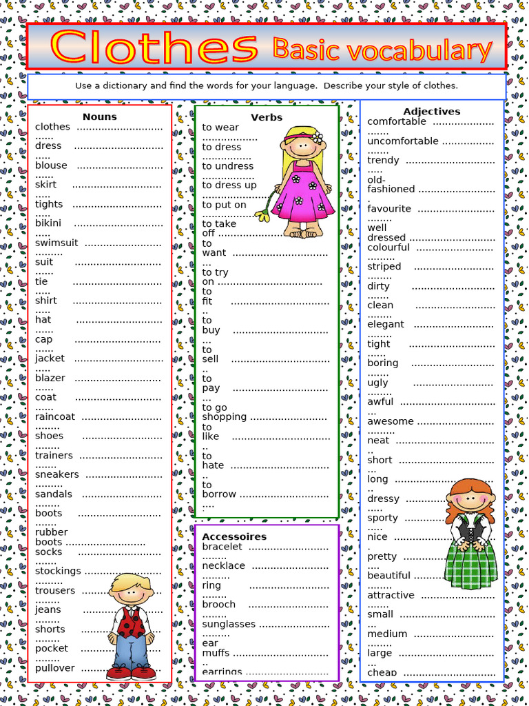 Clothes Basic Vocabulary - 48535 | PDF | Softlines (Retail) | Fashion