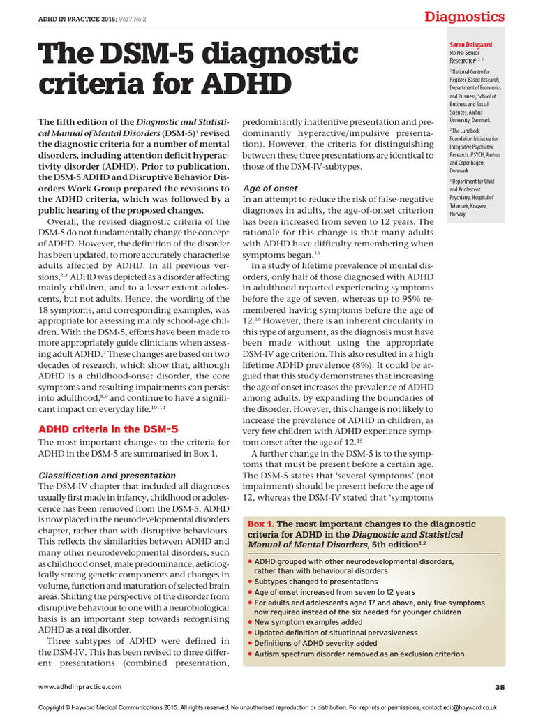 DSM 5diagnosticcriteriaforADHD | PDF | Attention Deficit Hyperactivity ...