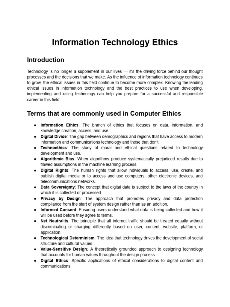 Information Technology Ethics | PDF | Computer Security | Security