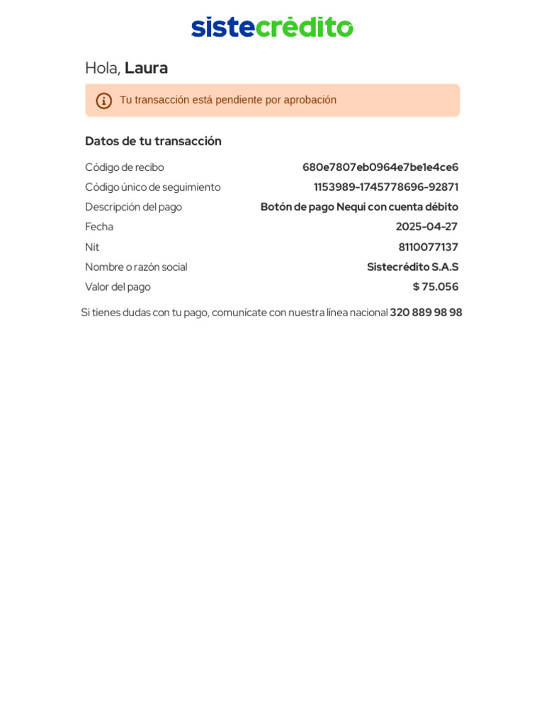 Recibo de Pago Pendiente por Aprobación | PDF