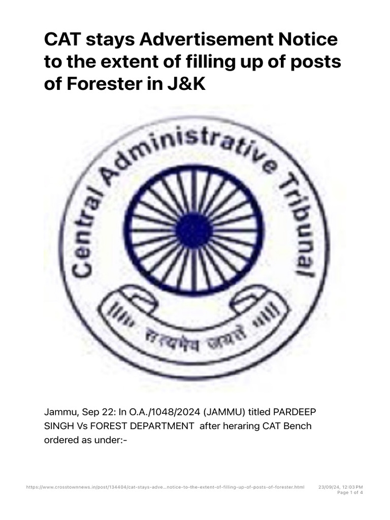 CAT Stays Advertisement Notice To The Extent of Filling Up of Po | PDF ...