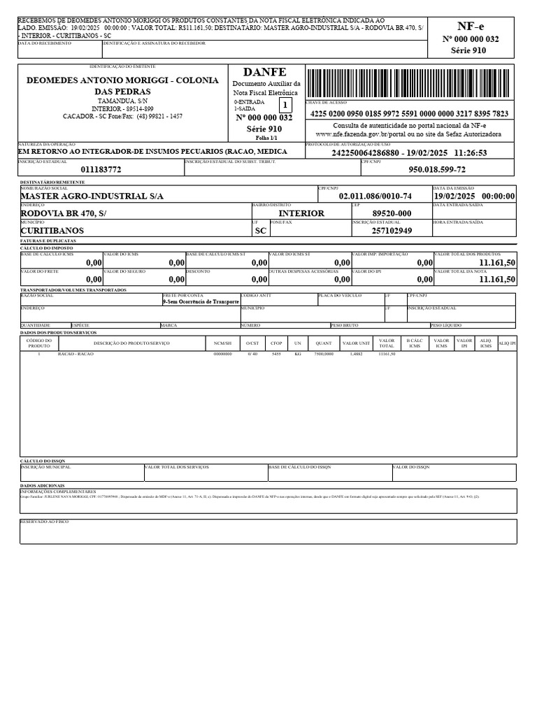 Nota Fiscal Eletrônica - Master Agro 2025 | PDF | Recibo | Brasil