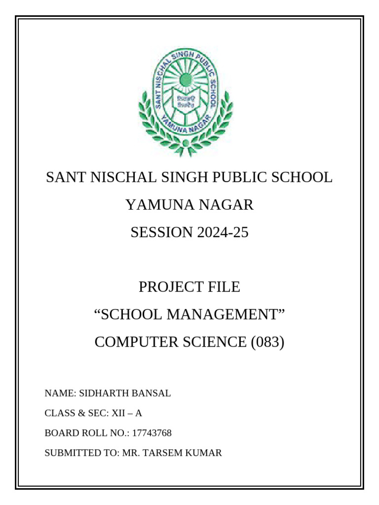 Computer Project File Cover Page | PDF