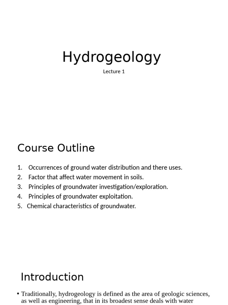 Hydrogeology Lecture 1 | PDF | Hydrogeology | Groundwater
