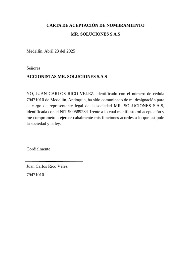 Carta de Aceptación de Nombramiento | PDF
