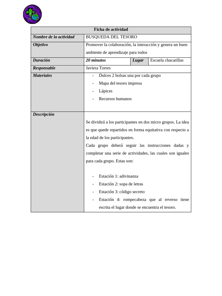 Ficha - de - Actividades Busqueda Del Tesoro | PDF