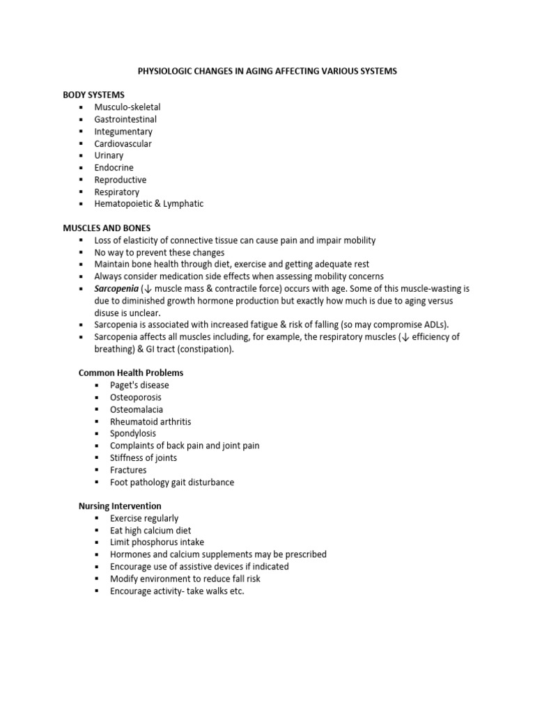 8 PHYSIOLOGIC CHANGES IN AGING AFFECTING VARIOUS SYSTEMS 2nd Part 1 | PDF | Skin | Kidney