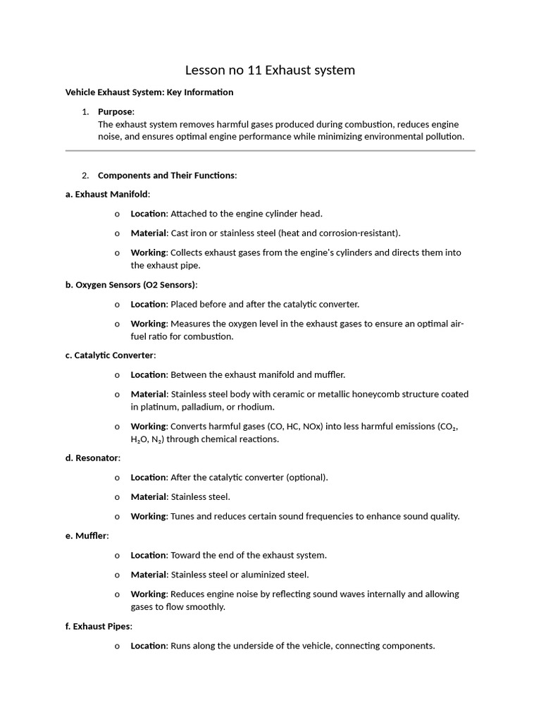 Lesson No 11 Exhaust System | PDF | Exhaust Gas | Engines