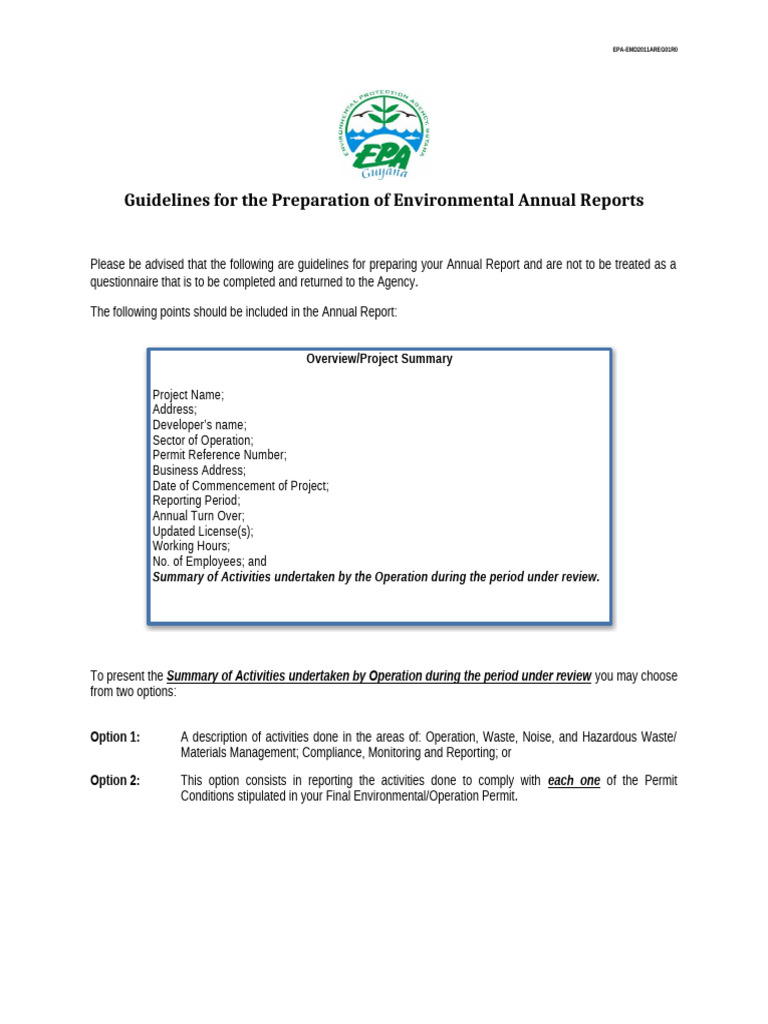 Guidelines For The Preparation of Environmental Annual Reports | PDF ...