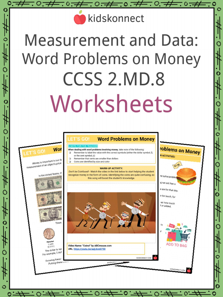 Sample Measurement and Data Word Problems On Money 2MD8 Worksheets ...
