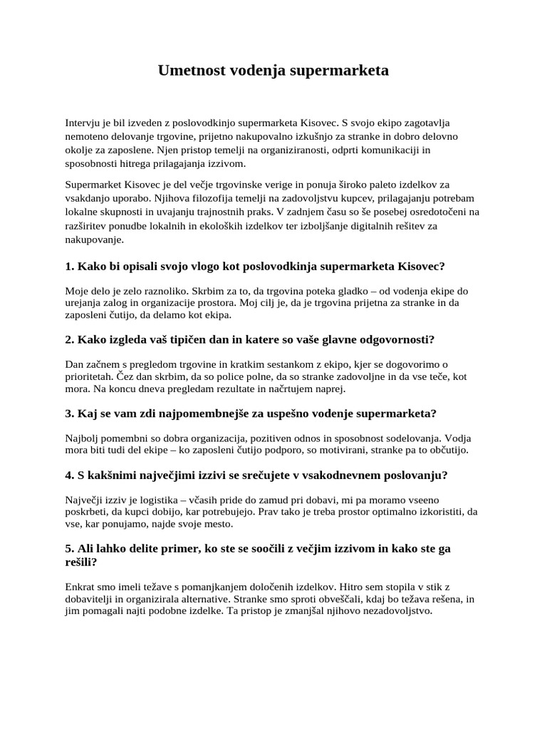 Intervju S Podjetnikom | PDF