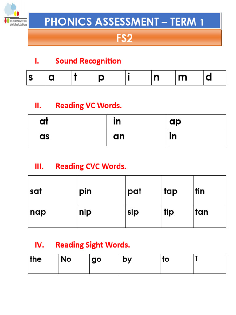 Phonics Assessment Term 1 FS2 | PDF