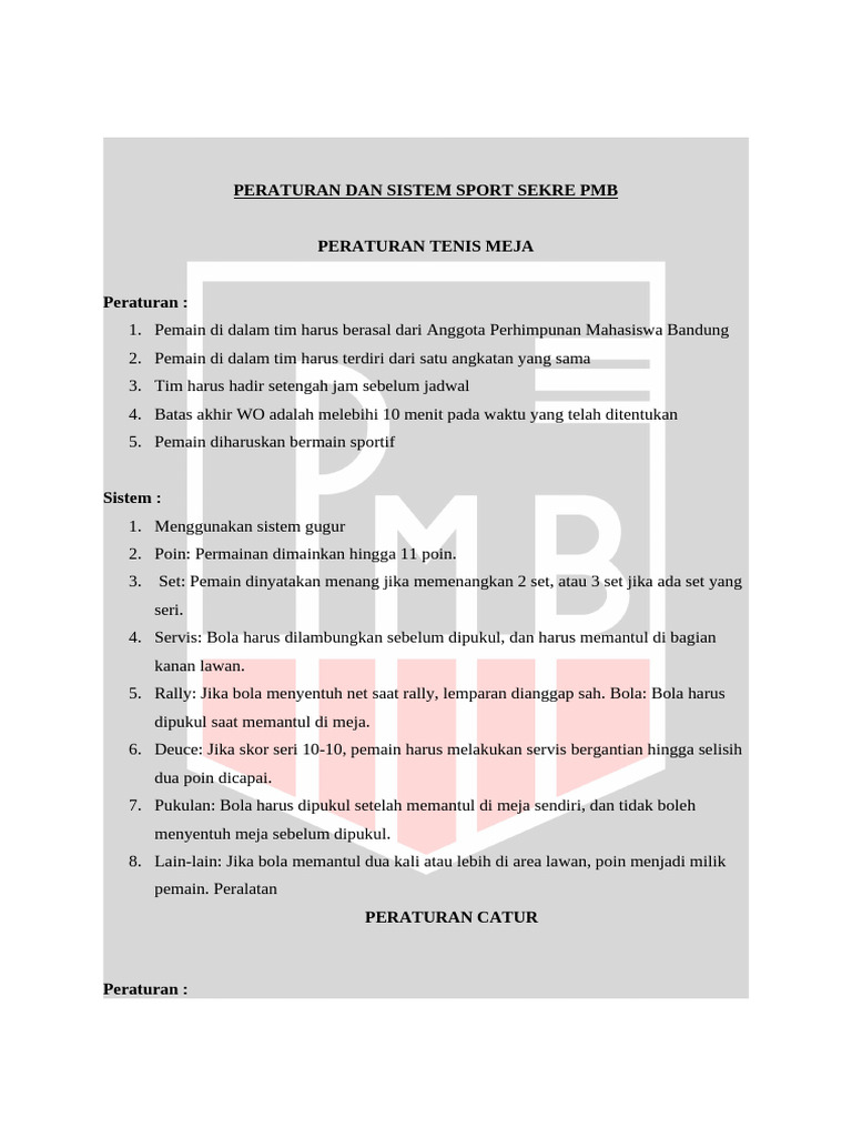 Peraturan Sport Sekre PMB | PDF