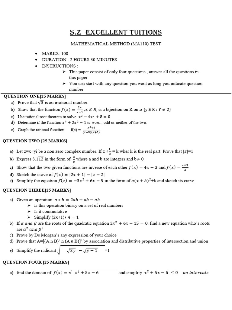 Ma110 Test Test 2025 | PDF