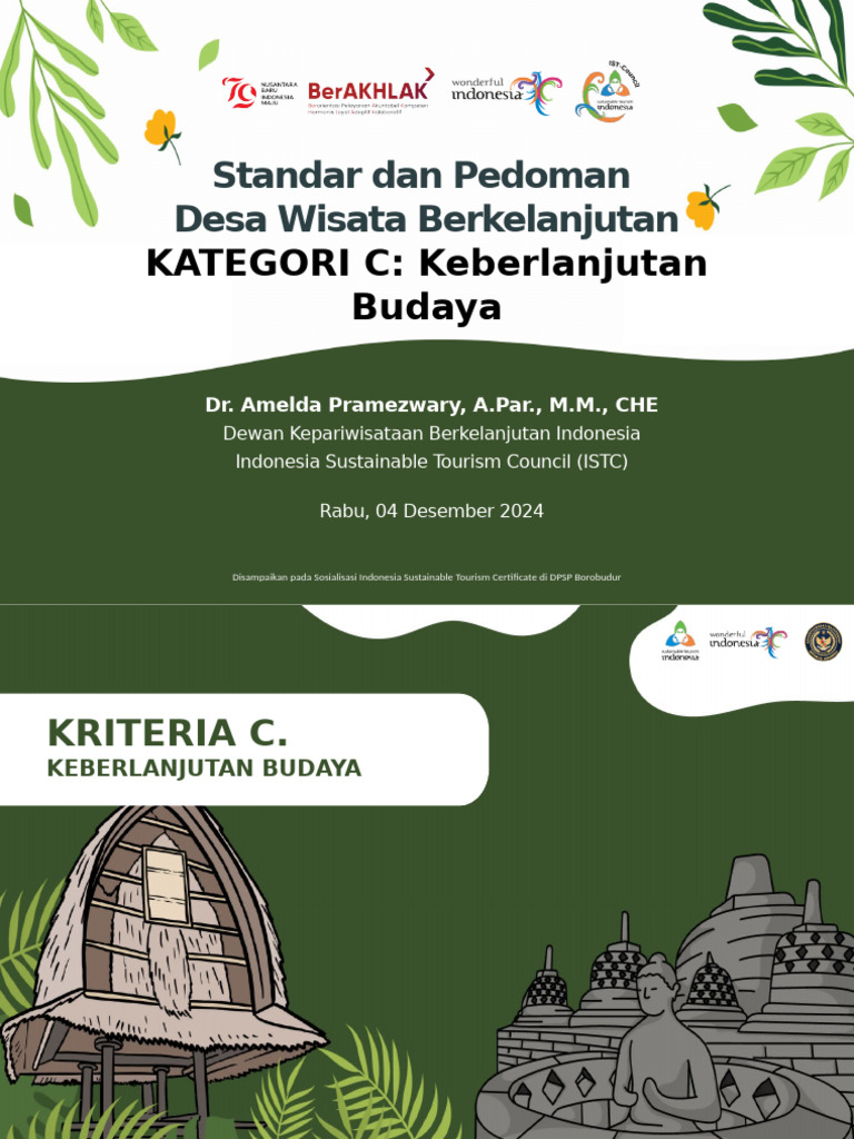 Paparan Keenam - Dr. Amelda P - Kriteria C Pedoman Dan Standar Desa Wisata Berkelanjutan | PDF