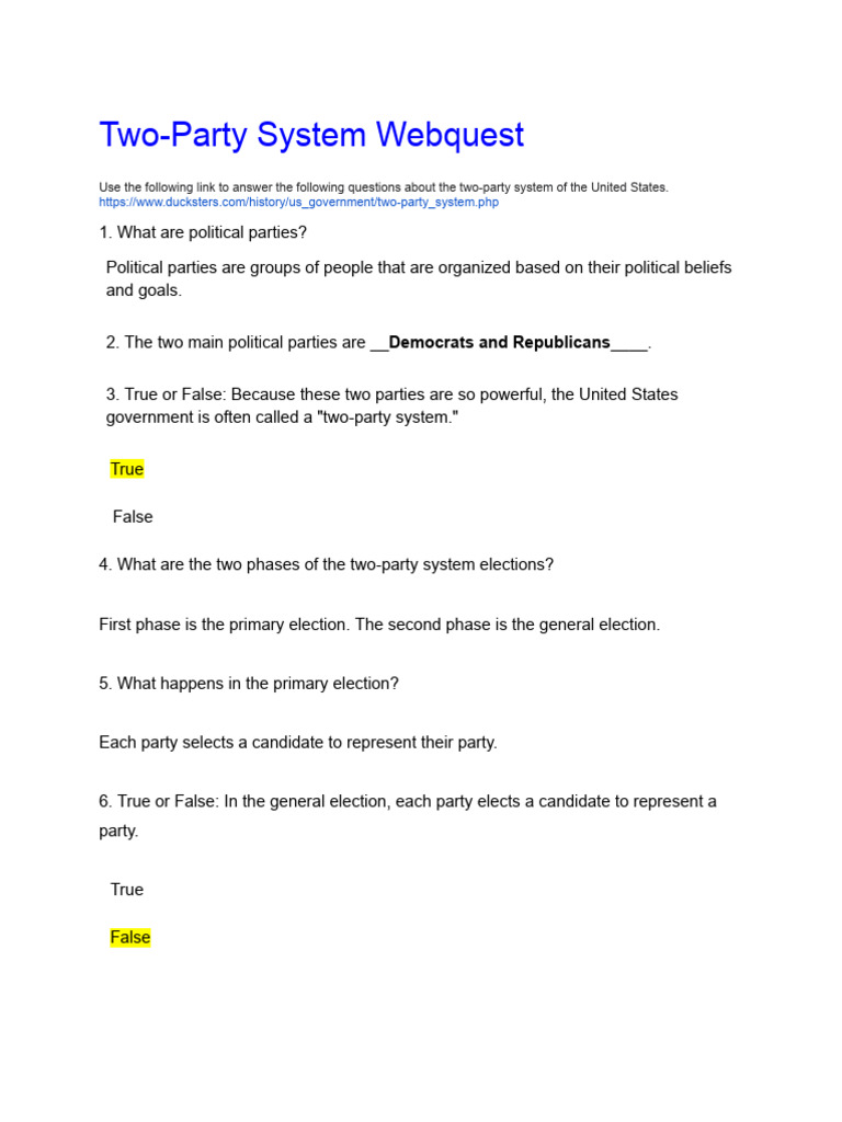 Two-Party System Webquest | PDF