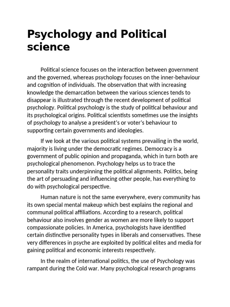 Political Psychology: Behavior and Influence | PDF