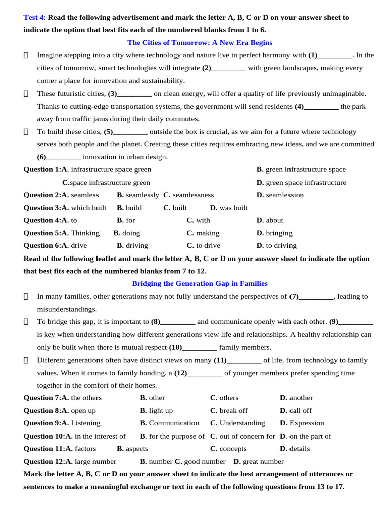 Future Cities and Family Dynamics Quiz | PDF | Sustainability ...