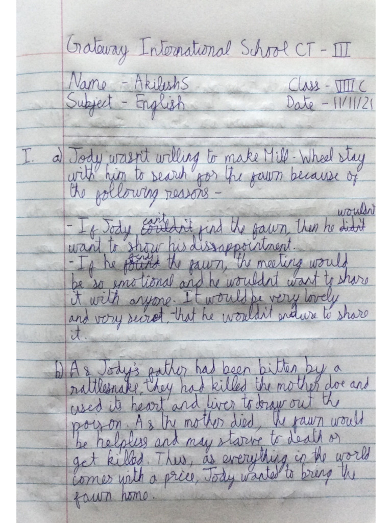 Akilesh S Class 8 C English CT III Exam | PDF