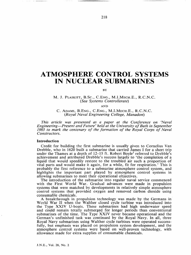 Drebble's Influence on Submarine Atmosphere Control | PDF | Reliability ...