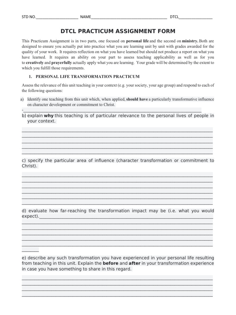 New DTCL Practicum Assignment Form | PDF | Psychology | Cognition