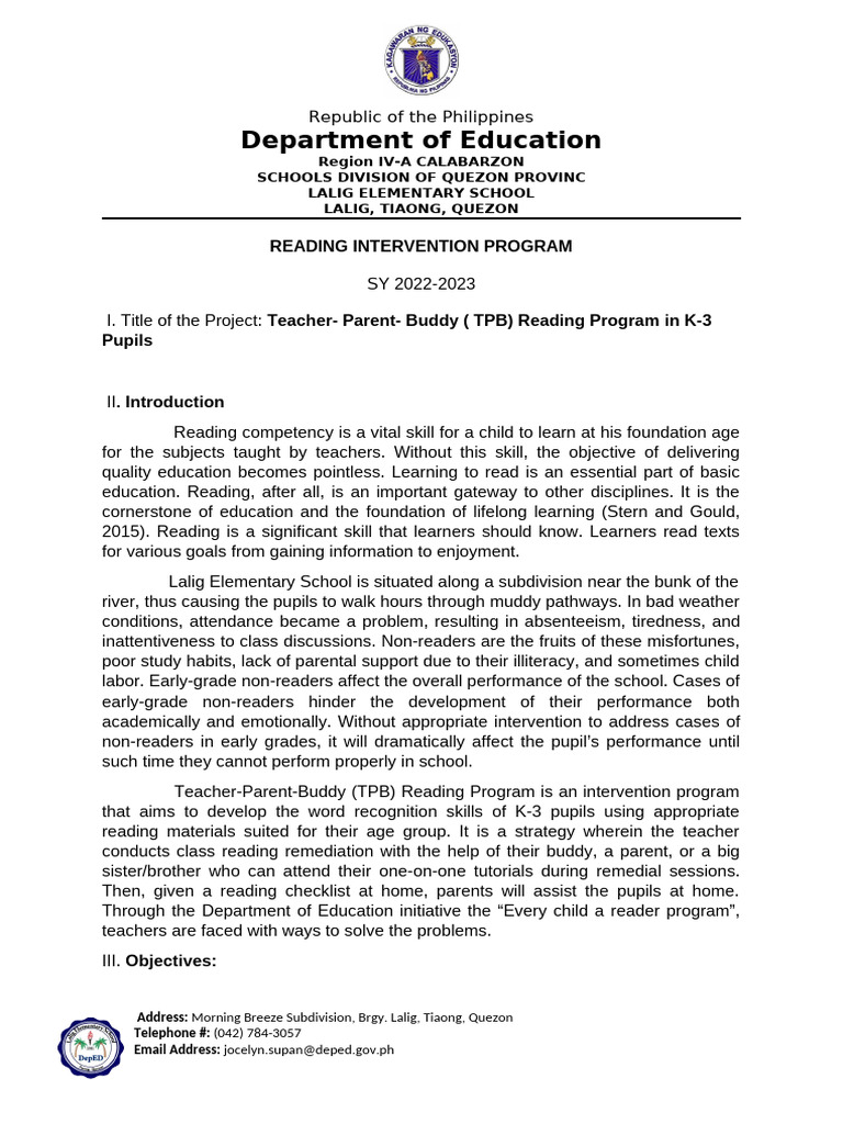 Intervention Program Elln TPB | PDF | Mentorship | Teachers