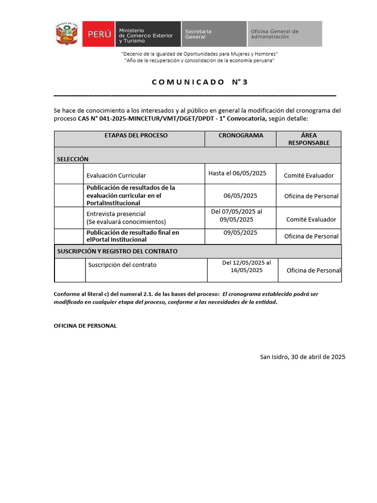 Comunicado N 3 - CAS 041-2025 | PDF