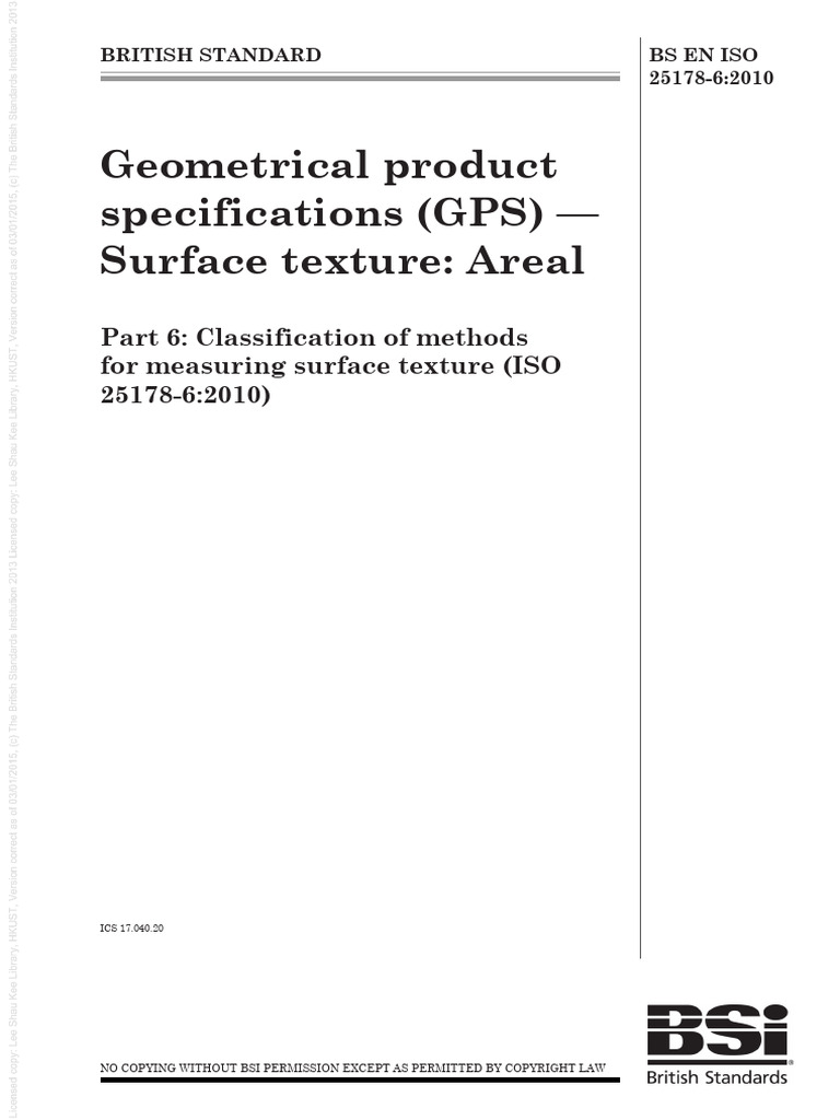 ISO 25178-6: Surface Texture Measurement | PDF | Interferometry ...