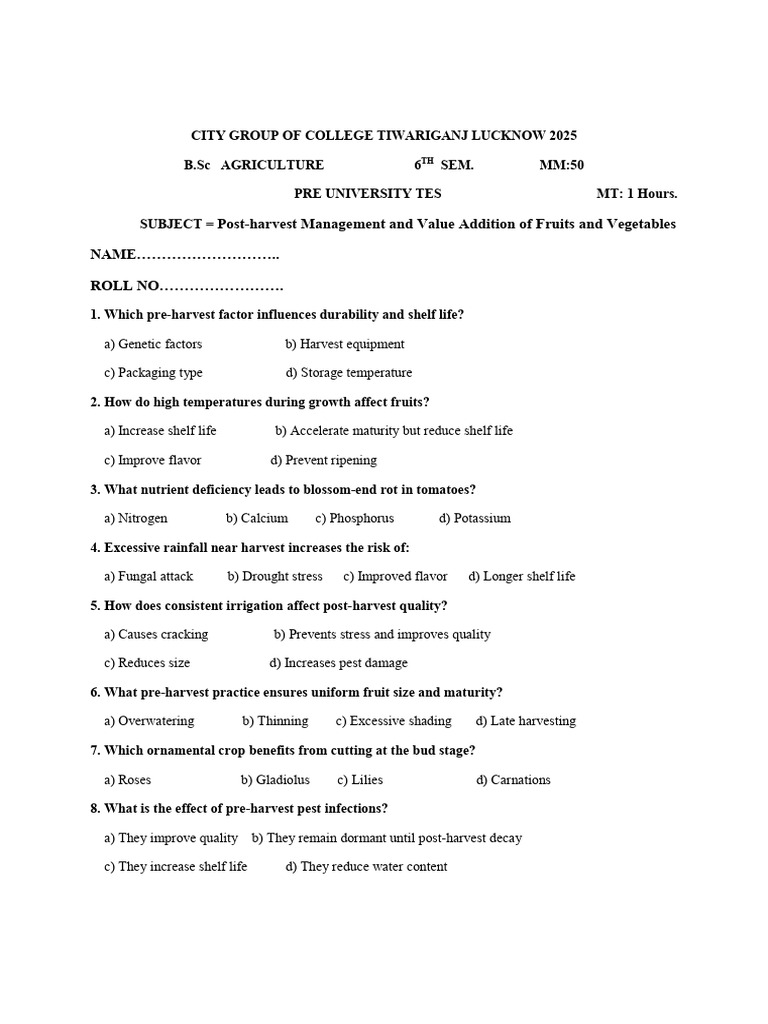 Post-Harvest Management Exam Key | PDF | Drink | Canning