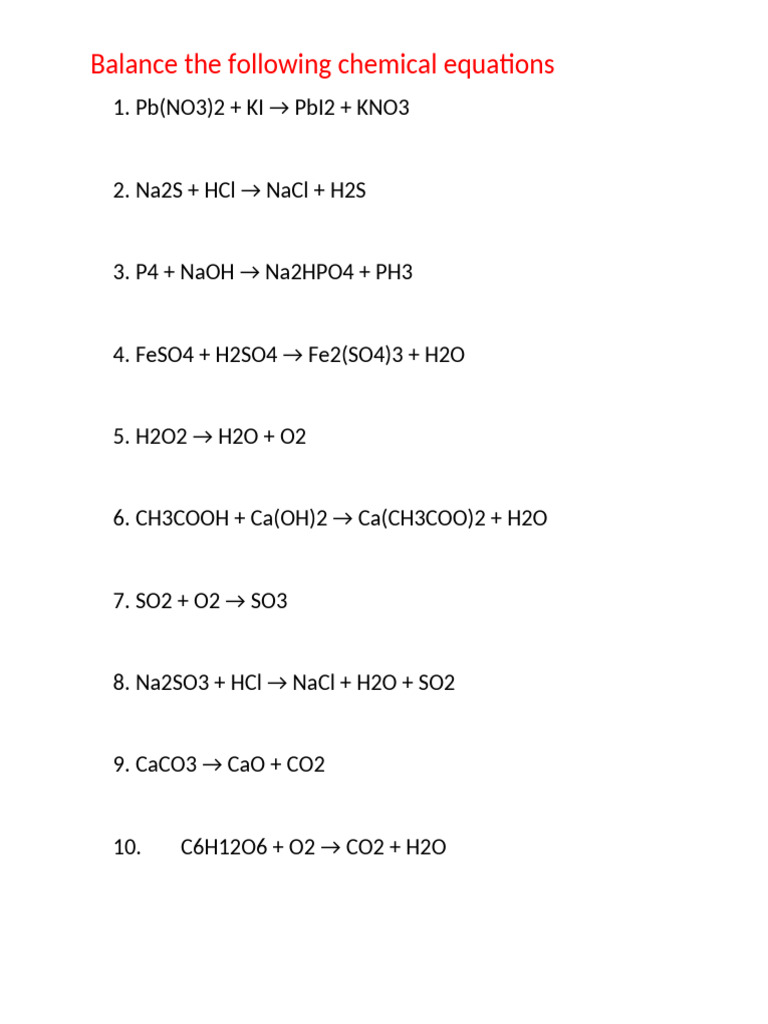 Balance Chemical Equations | PDF