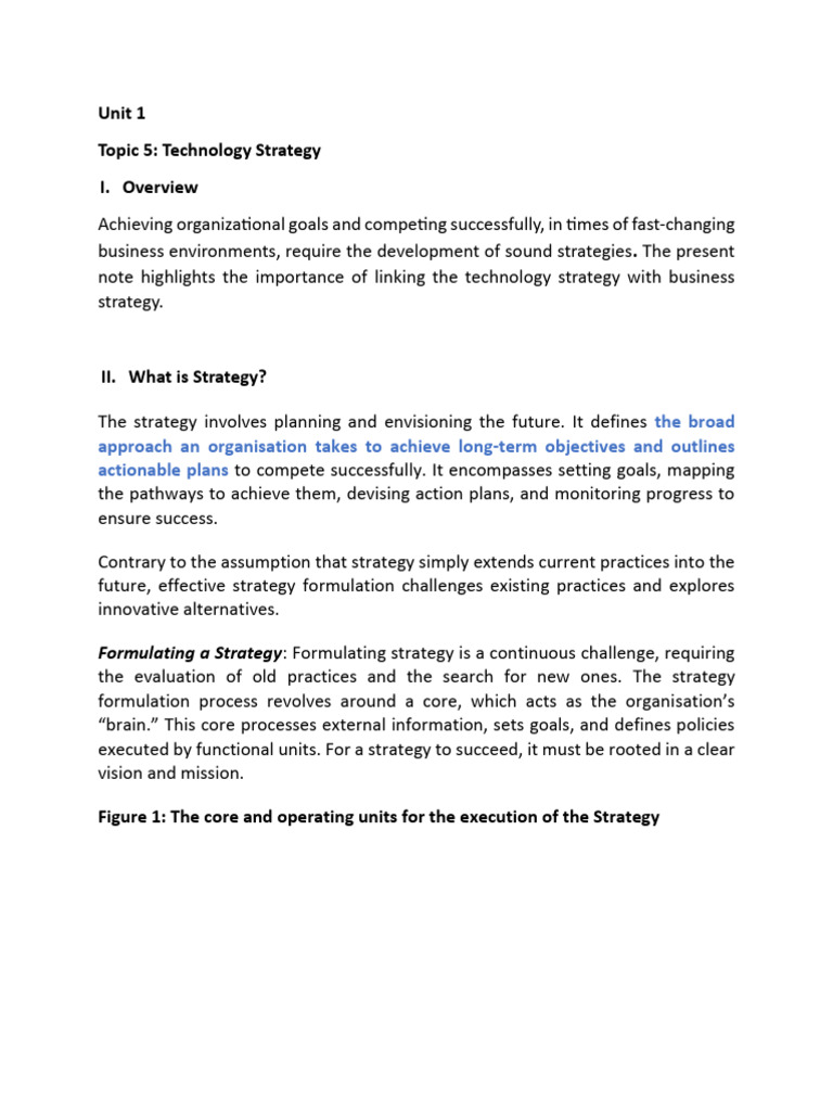 Unit 1 - Topic 4 - Technology Strategy | PDF | Strategic Management | Swot Analysis