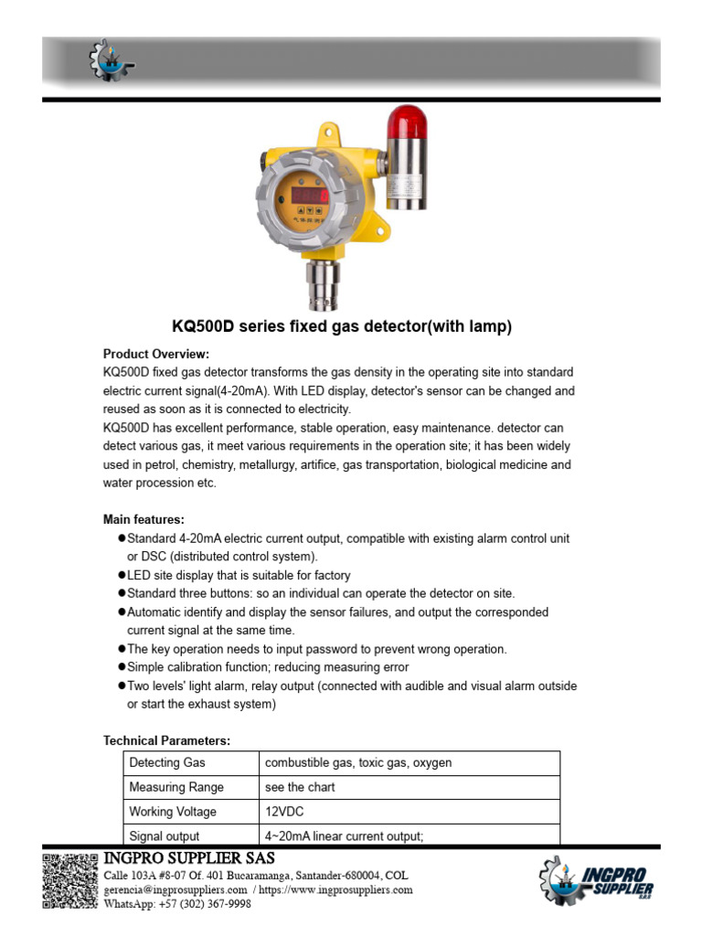 KQ500D Fixed Gas Detector Overview | PDF | Sensor | Electrical Engineering