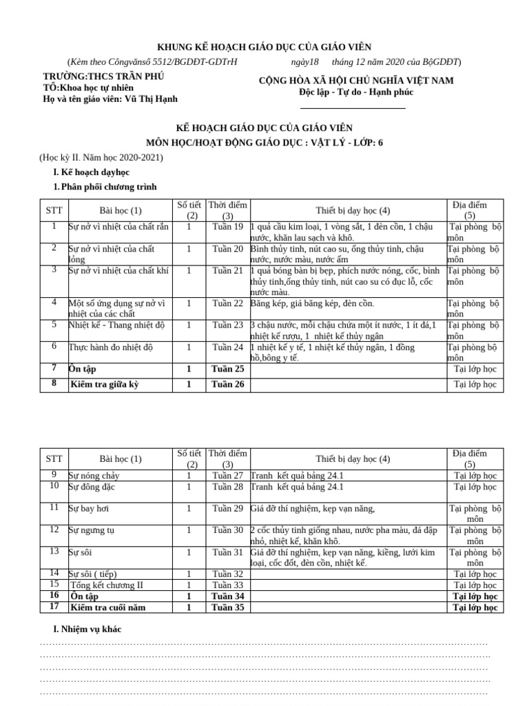 KHDH LY 6 - Kì 2 | PDF