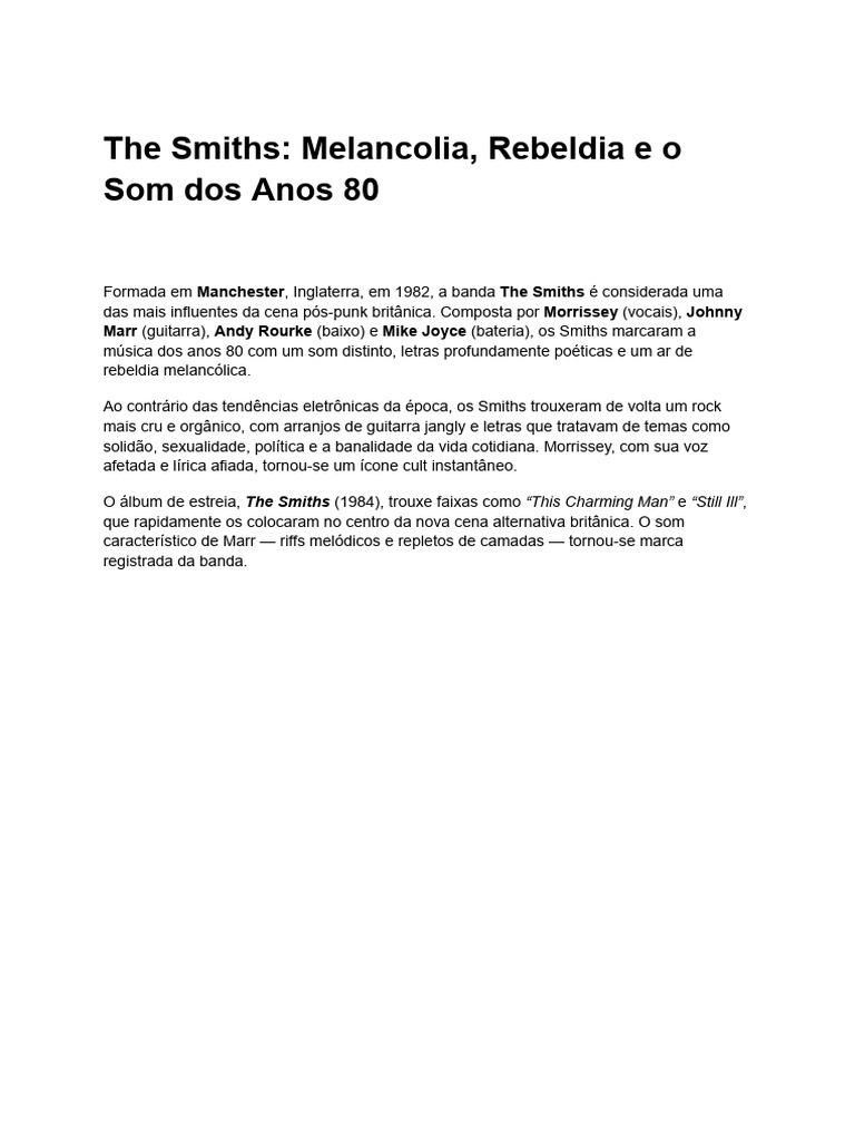 Cemetry Gates: A Influência dos Smiths | PDF | Os Smiths | Gravação de som