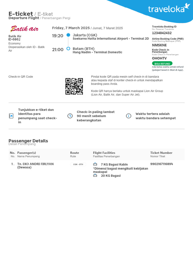 Flight#1-Eko Andri Firlyan-Cgk-Ohohtv-Bth-Flight - Originating | PDF