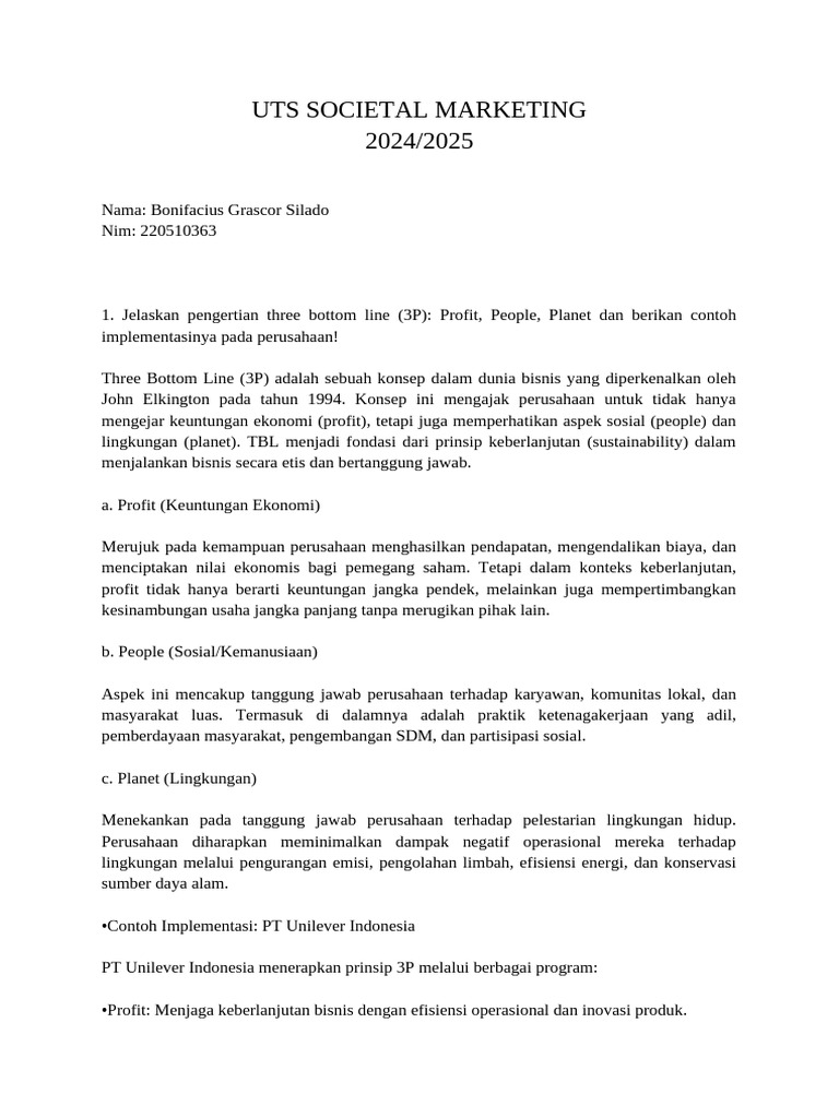 UTS SOCIETAL MARKETING 20242025 Nama Bonifacius Grascor Silado Nim 220510363 | PDF