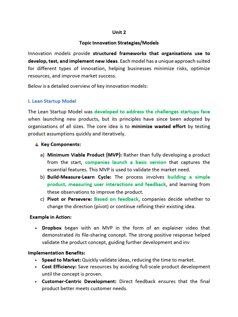 Unit 2 - Topic - 5 - Innovation Models - Strategies | PDF | Lean ...