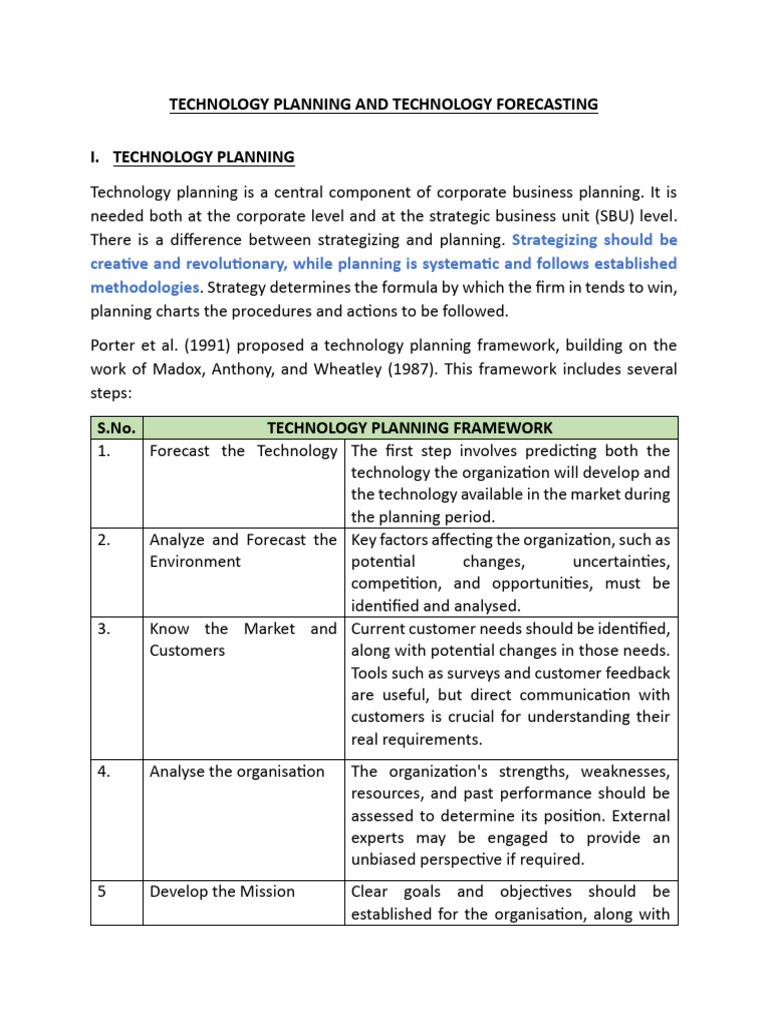 Unit 1_Topic 3_Technology Planning and Technology Forecasting | PDF ...
